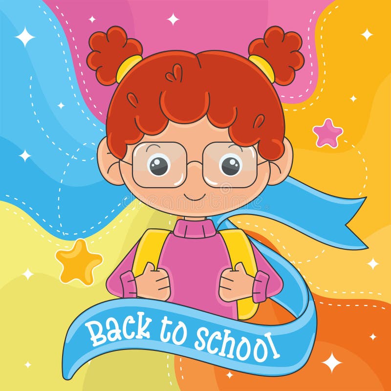 Girl with Backpack and Blue Back To School Banner Vector Stock Vector ...
