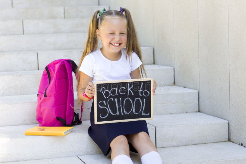 Girl with a Backpack in the Park.First Stock Image - Image of green ...