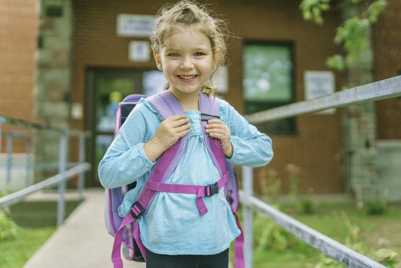 Girl with Backpack is Ready for Her First Day of School. Stock Image ...