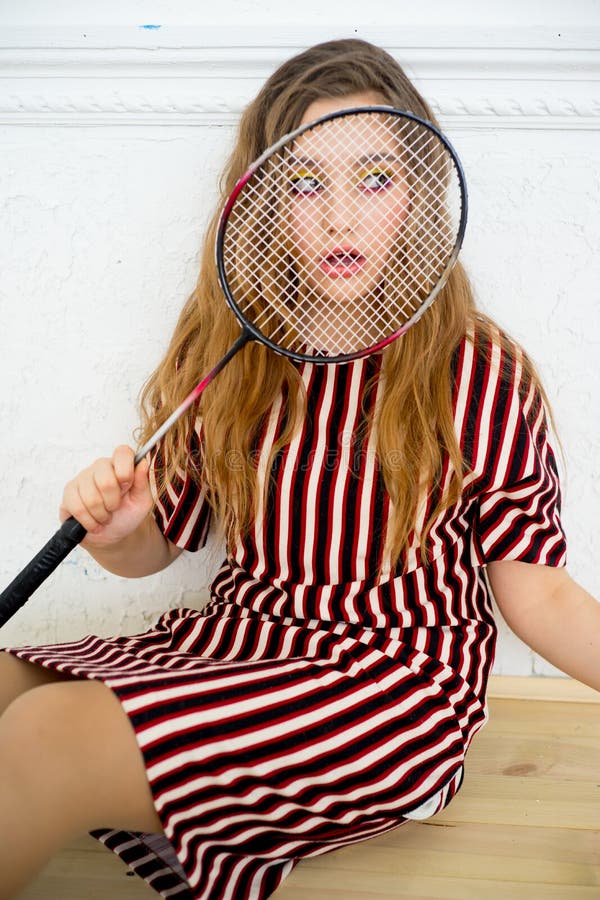 Girl with a Badminton Racket Stock Image - Image of energetic, racket ...