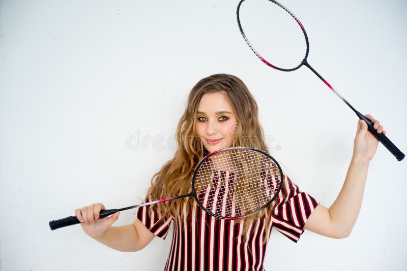 Girl with a Badminton Racket Stock Photo - Image of badminton, happy ...