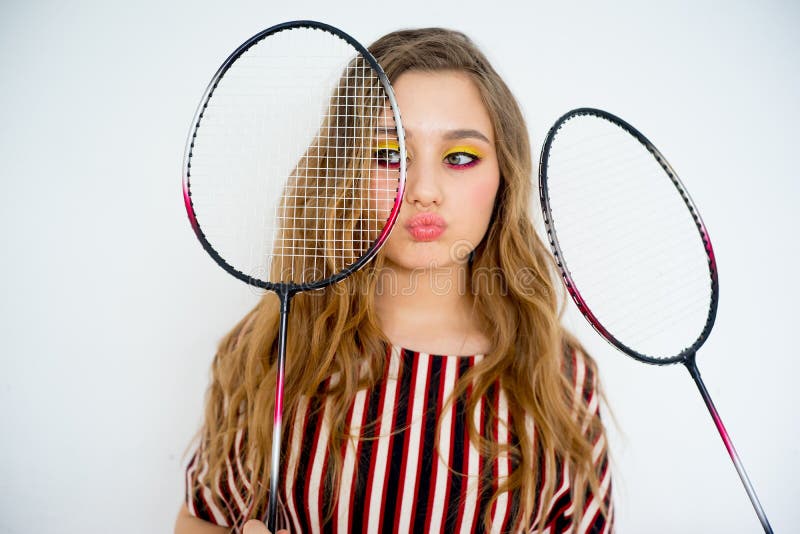 Girl with a Badminton Racket Stock Image - Image of female, play: 106700567