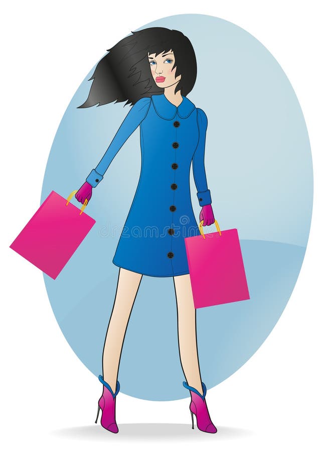 Girl with bags stock illustration. Illustration of fashionable - 16448723