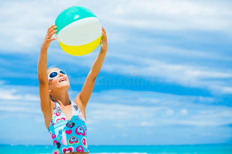 Fit and Healthy Woman Catching Beach Ball on Sunny Beach in Spain ...