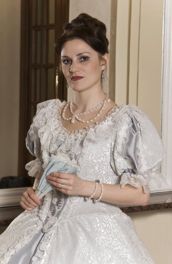 Girl in Ball Gowns with a Fan Stock Image - Image of person, party ...