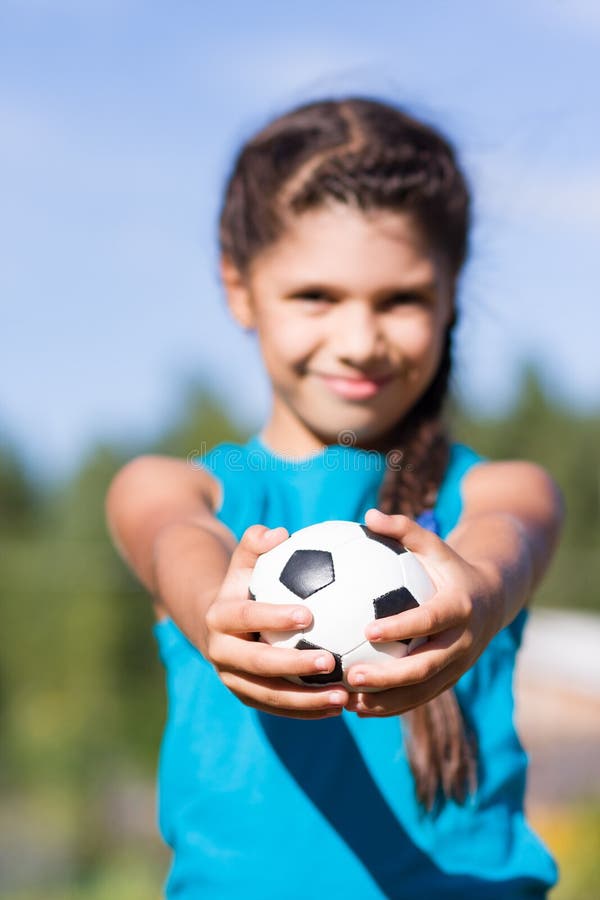 Girl with Ball in Summer. Focus on Ball Stock Image - Image of child ...