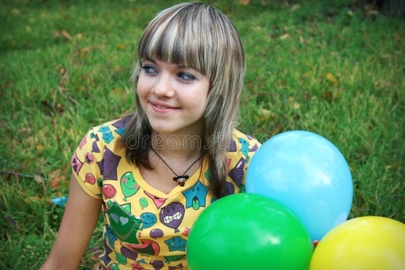Girl with balloons stock image. Image of colored, lovely - 7339441