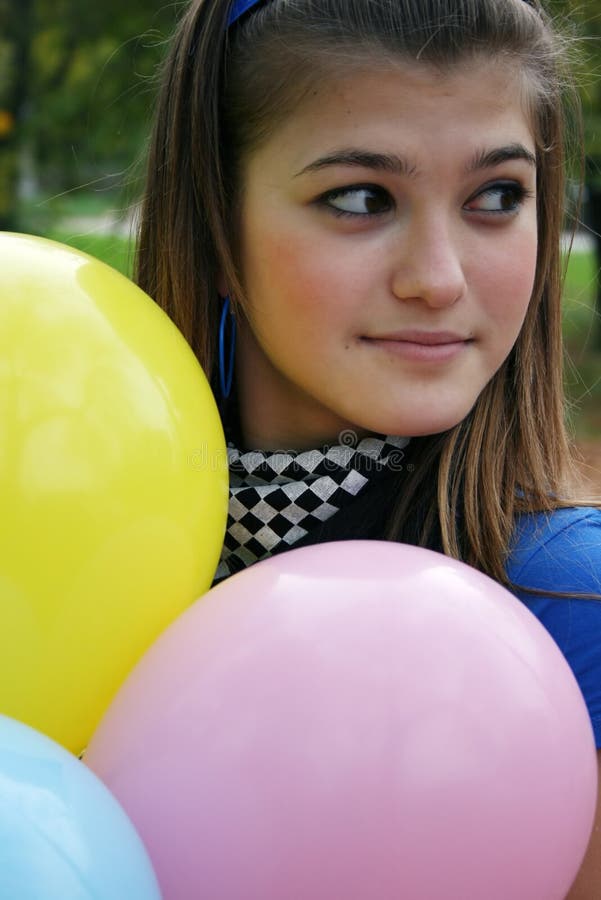 Woman Celebrating Birthday with Balloon Stock Photo - Image of ...