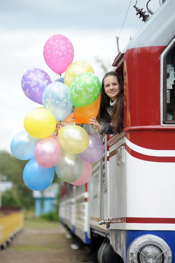 Girl with balloons stock photo. Image of blue, flying - 30248586