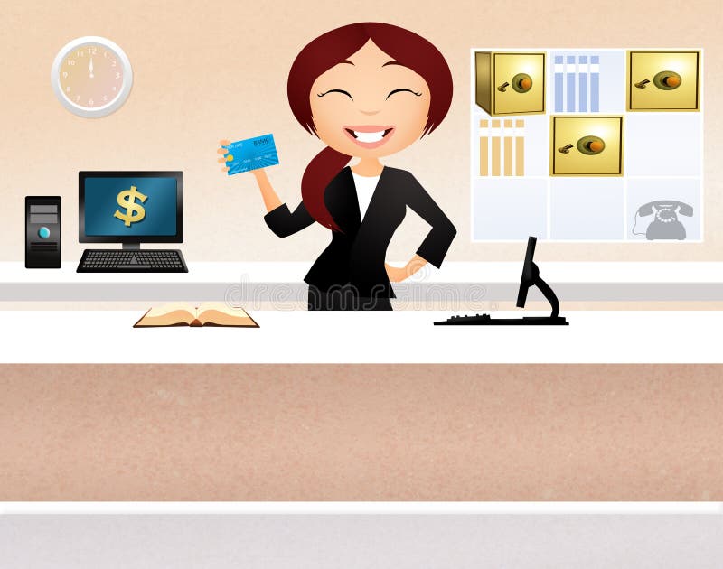Girl in the bank stock illustration. Illustration of account - 80752362