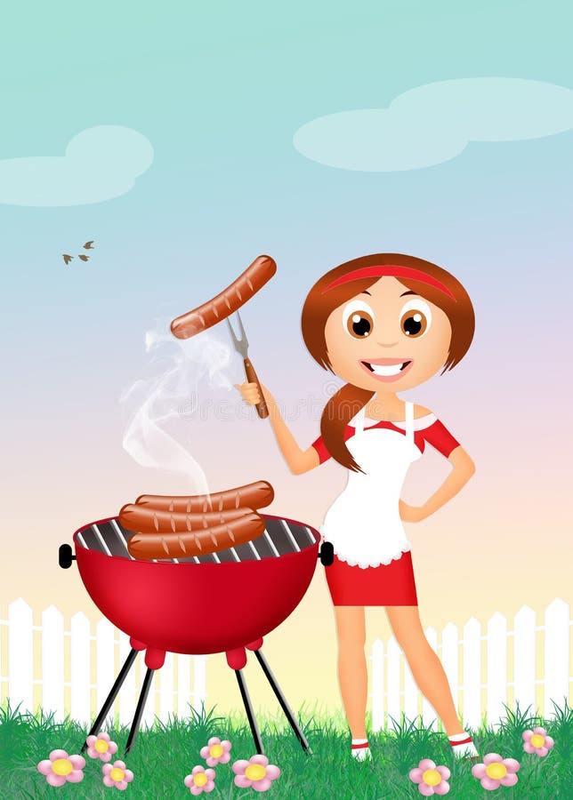 Girl on barbecue stock illustration. Illustration of roast - 54253264