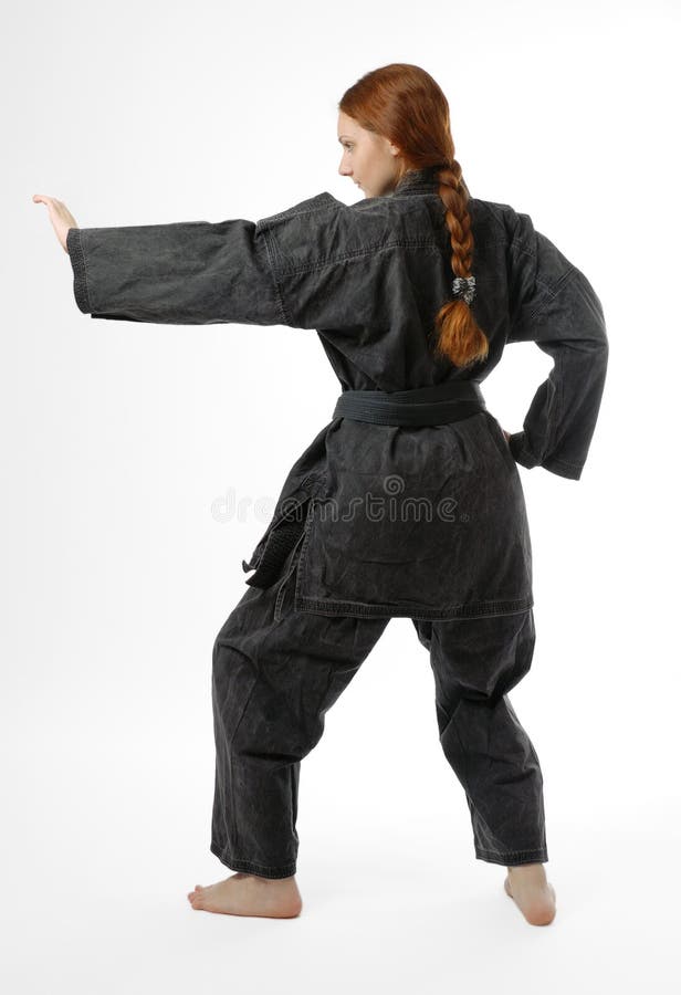 Girl Barefooted in Combat Stance, Rear View Stock Image - Image of ...