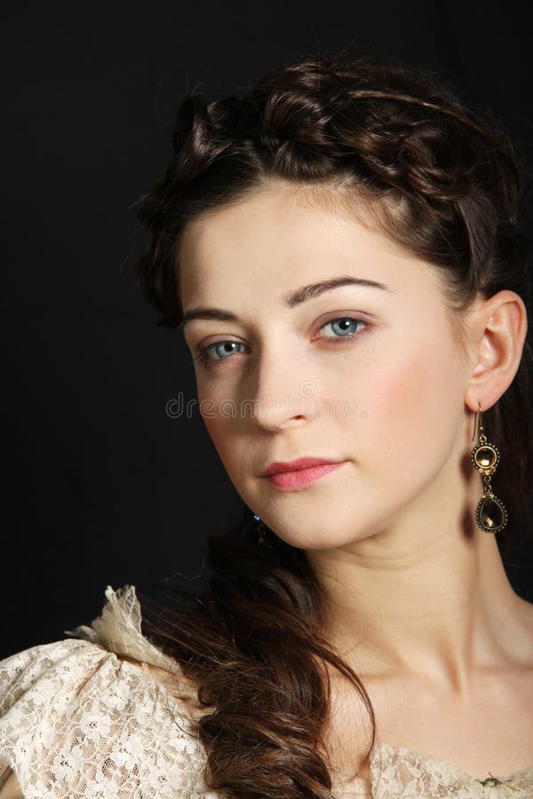 Girl in Baroque Dress Looking at Camera Stock Photo - Image of dress ...