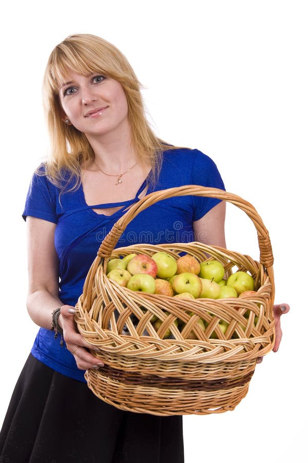 Girl with a Basket Full of Fruits Stock Photo - Image of female ...