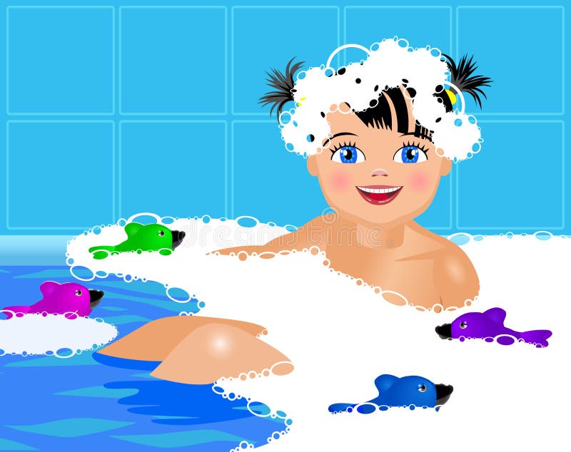 Girl in the Bath with Foam. Stock Vector - Illustration of health ...