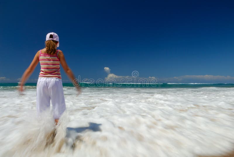 Girl on Beach stock image. Image of splash, summer, ocean - 8980653