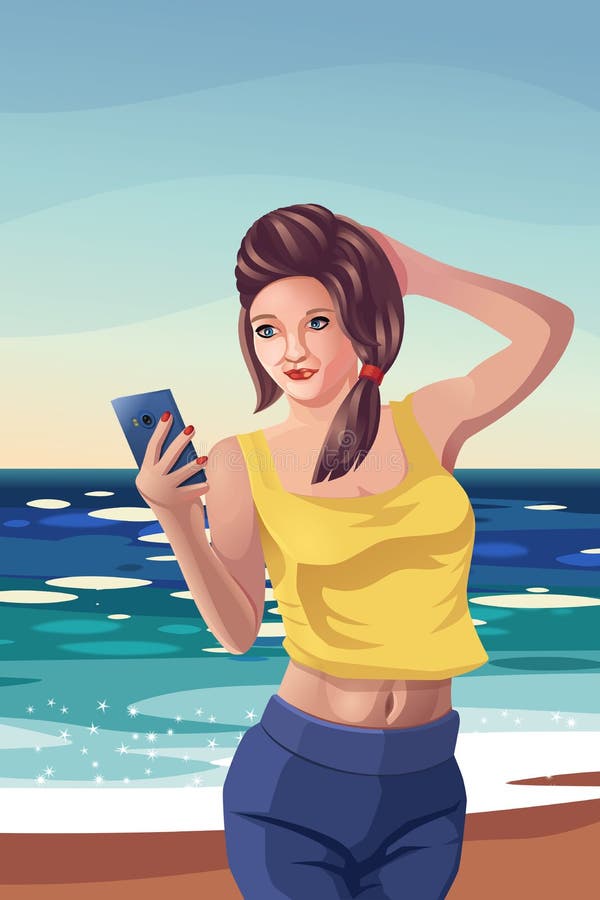 Girl on Beach Rest, Smartphone Message Stock Vector - Illustration of ...