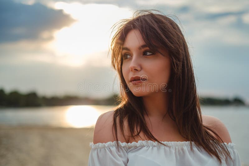 Girl on the Beach Looking Far Away Stock Image - Image of body, nature ...