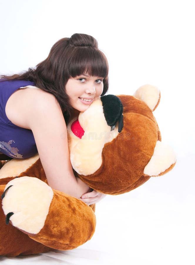The girl and bear stock photo. Image of white, smile - 12186198