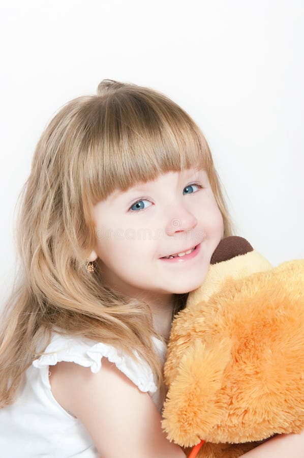 The girl and bear stock image. Image of long, lovely - 19275397