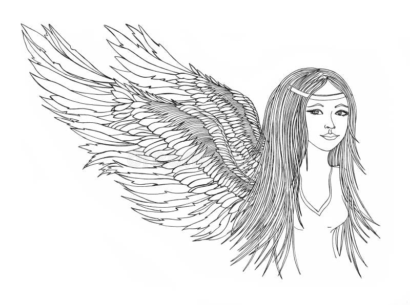 Girl with Beautiful Wings.Graphic Drawn Pencils Stock Illustration ...