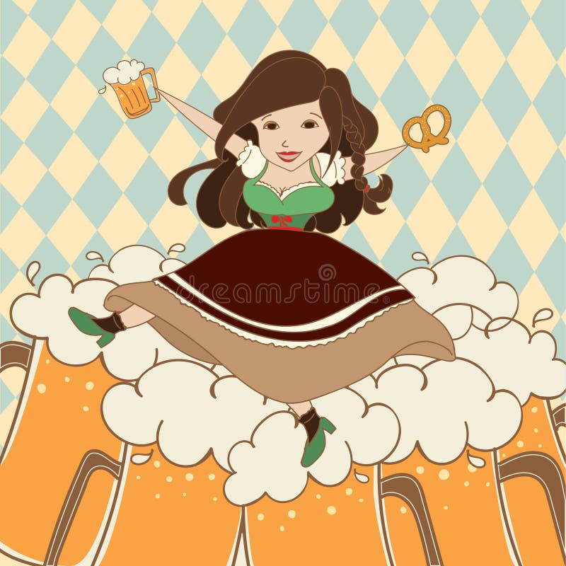 Girl with Beer Mug. Vector Illustration Decorative Design Stock Vector ...