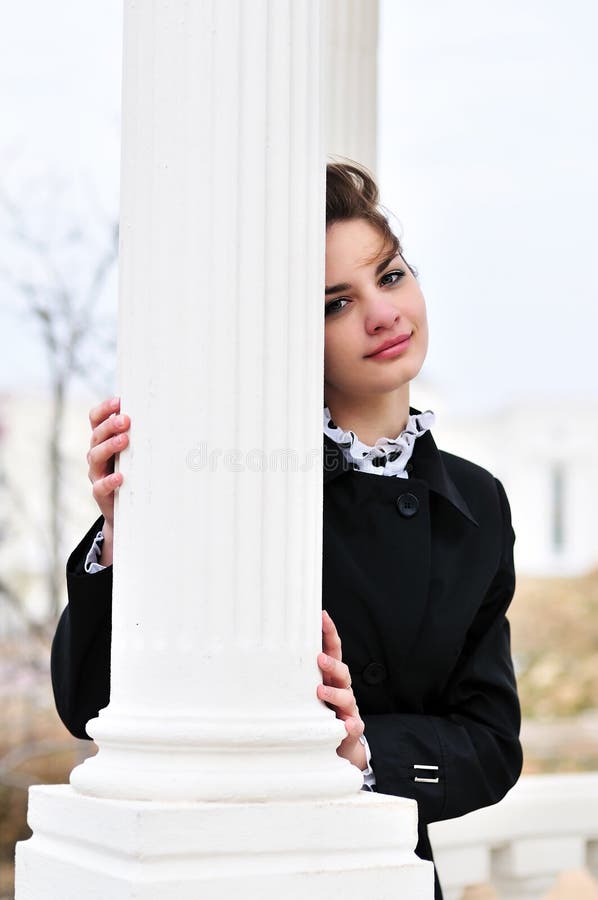 Girl behind column stock photo. Image of fresh, outside - 13689978