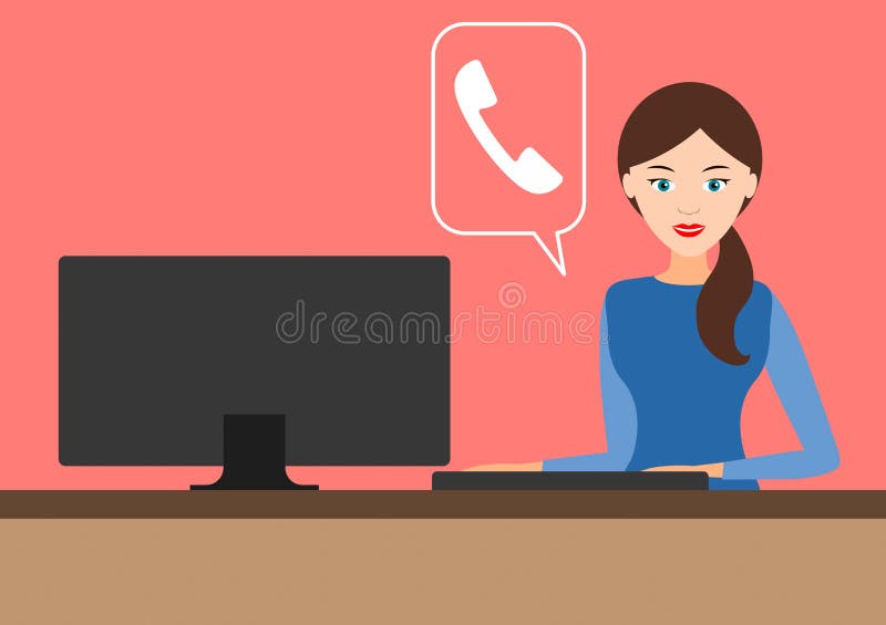 Girl Behind the Computer. Internet Call. Vector Stock Vector ...
