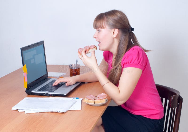 The Girl is Behind the Laptop Stock Image - Image of hurry, computer ...