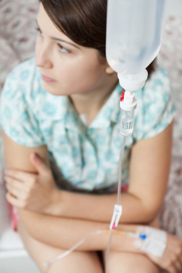 Girl being on an IV stock image. Image of pillow, girl - 51239065