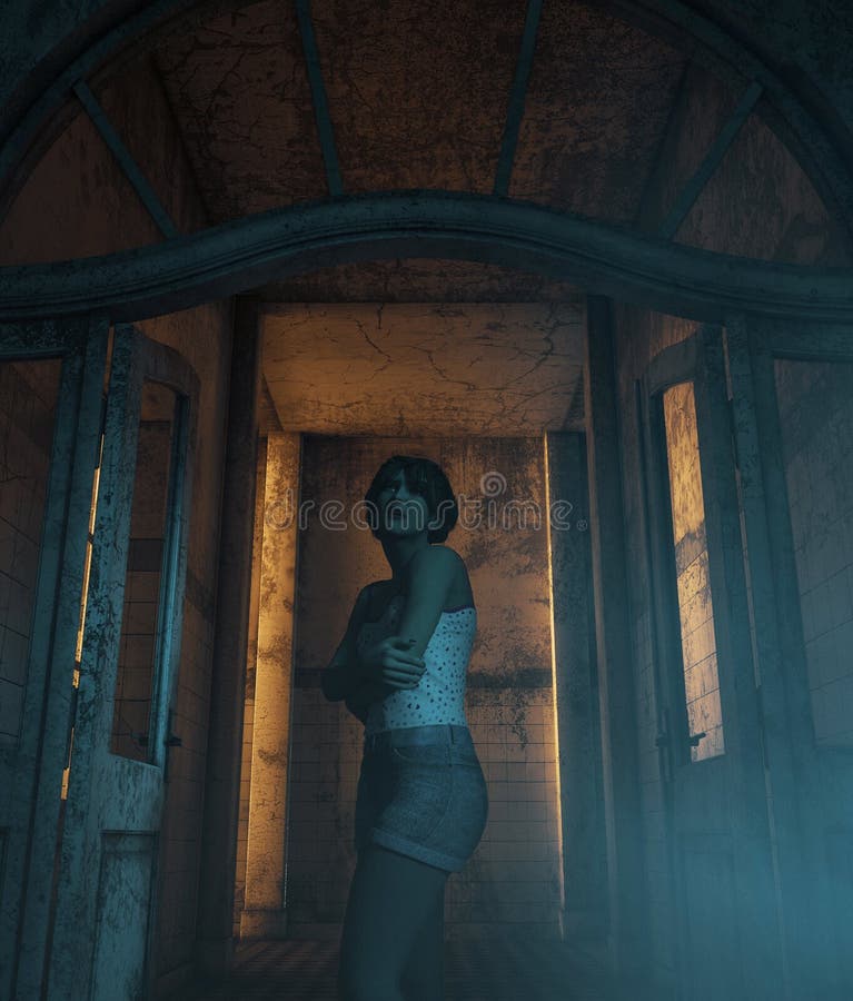 Girl Being Lost in Abandoned Building Stock Illustration - Illustration ...