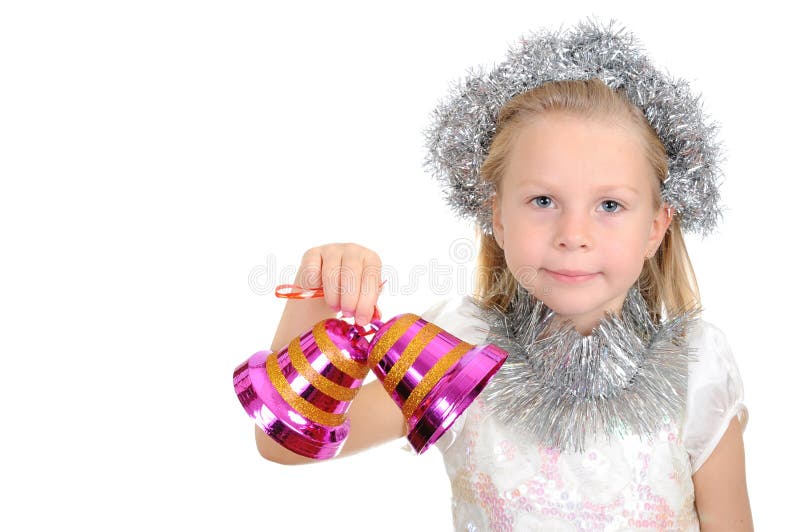 Girl with a Bells in a Hand Isolated on White Stock Image - Image of ...
