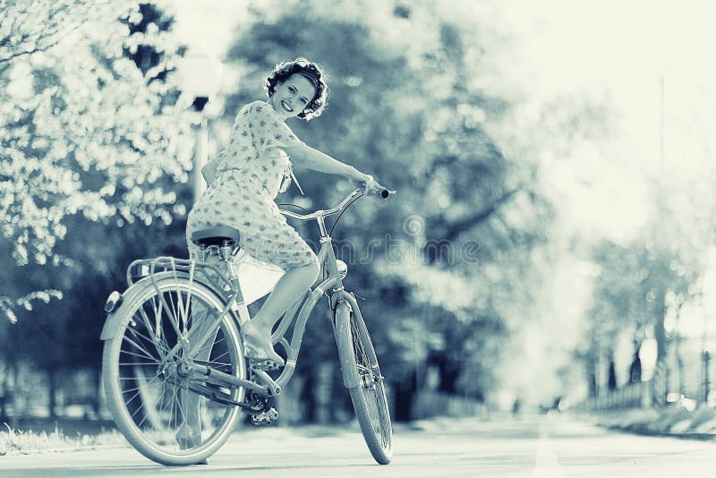 Girl on Bicycle at Spring Morning Stock Photo - Image of happy, spring ...