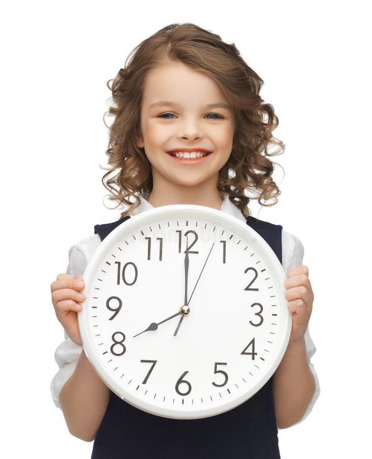 Girl with big clock stock image. Image of clock, casual - 36913679