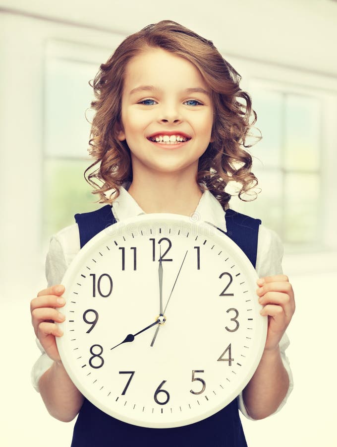Girl with big clock stock image. Image of future, lovely - 42266711