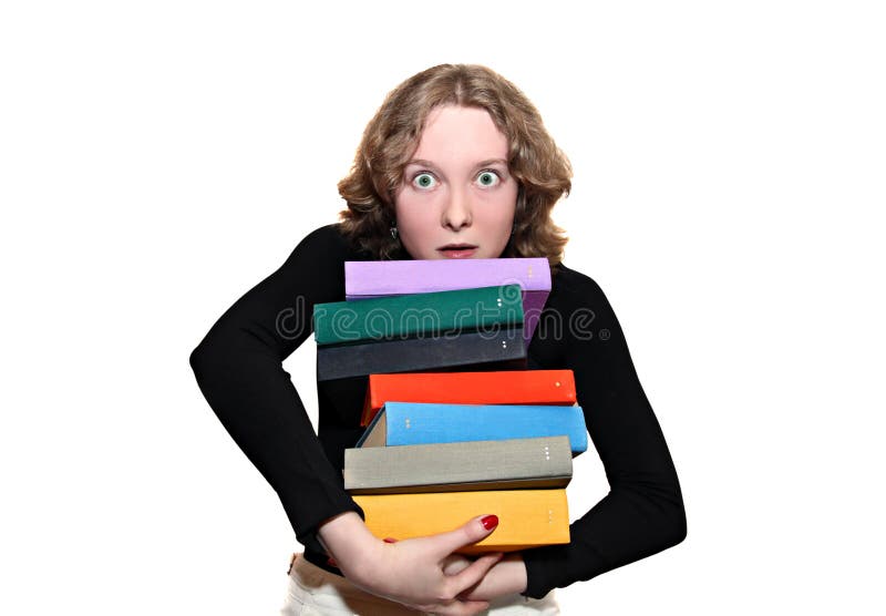 Student with Heavy Study Load of Books Stock Photo - Image of ...