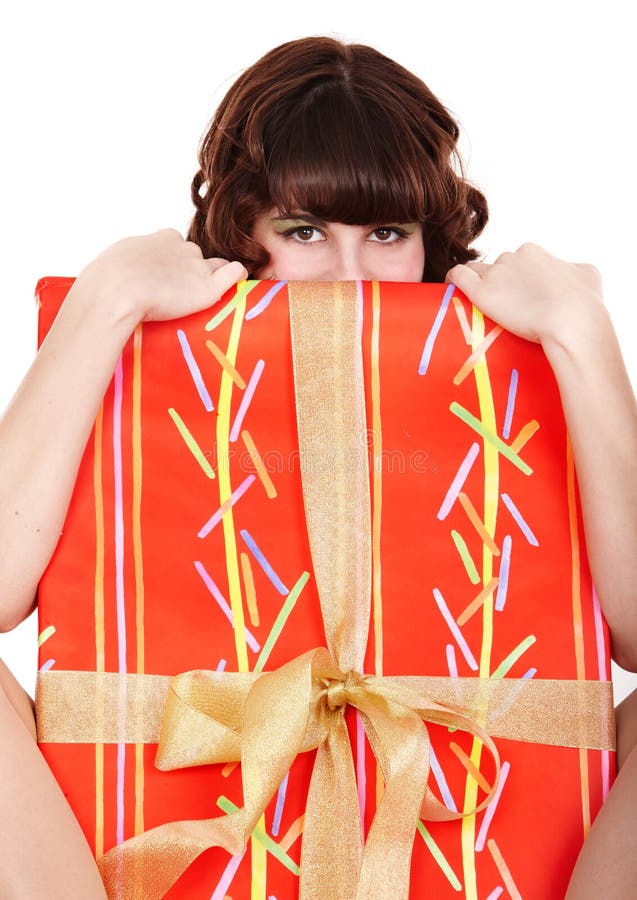 Girl with Big Red of Gift Box. Stock Image - Image of young, christmas ...