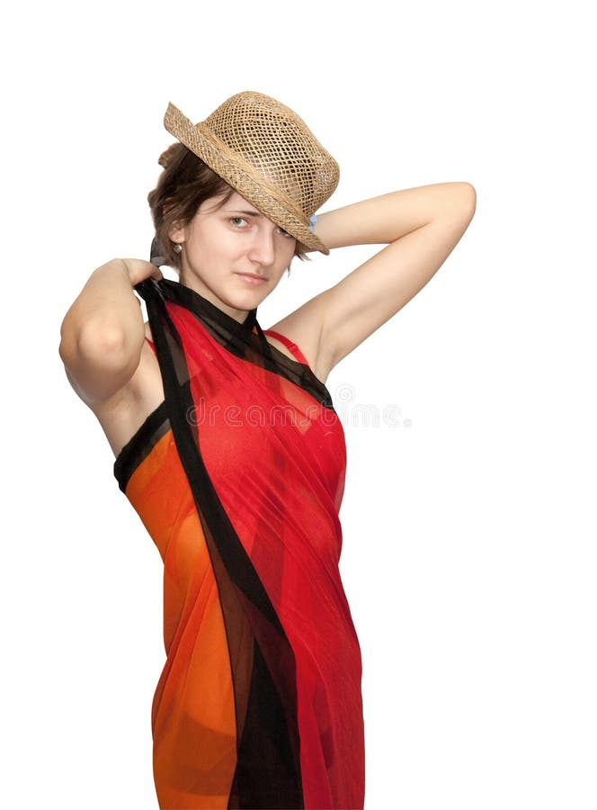 Girl is binding a pareo stock image. Image of girl, isolated - 10778337