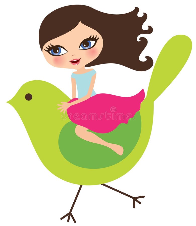 Girl with a bird stock vector. Illustration of ride, animal - 20592683