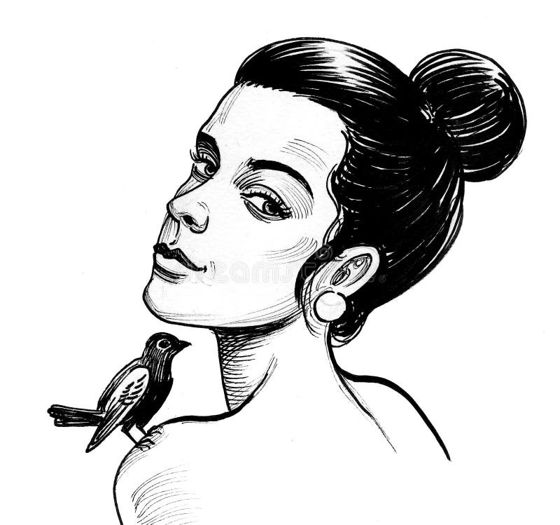 Girl and bird stock illustration. Illustration of friend - 267539124