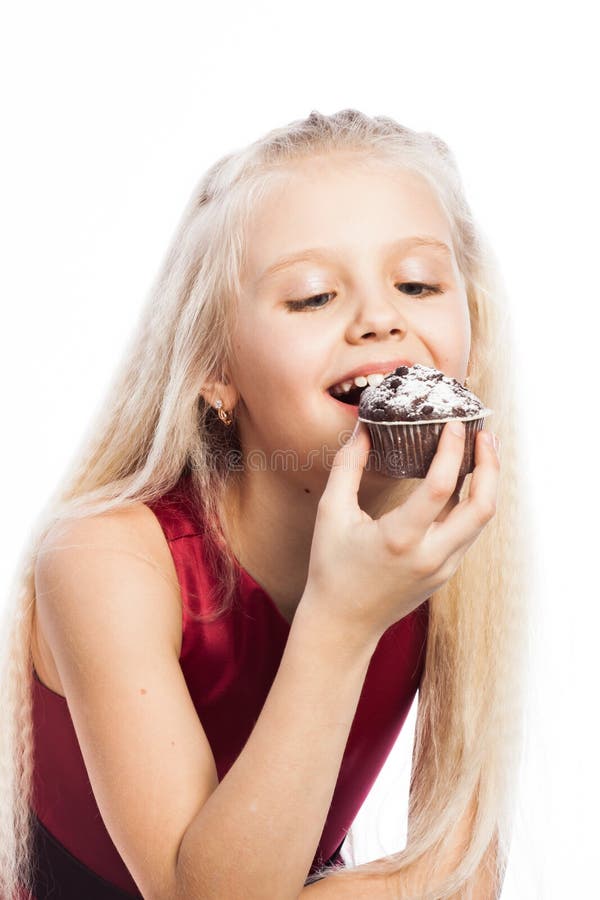 Girl Biting a Chocolate Cake Stock Image - Image of hand, eating: 30309253