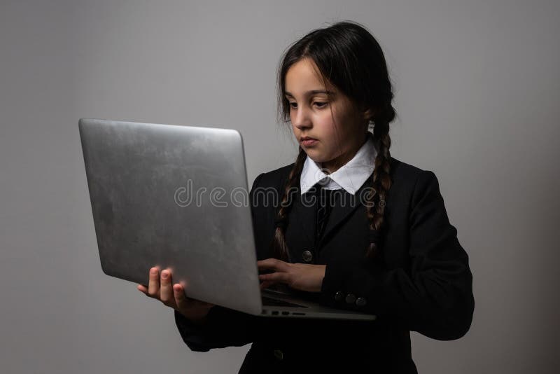 A Girl Wednesday Addams Halloween Party Stock Image Image Of Crazy