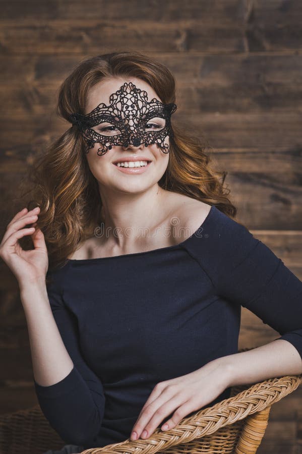 Portrait of a Girl in a Black Masquerade Mask 5971. Stock Image - Image ...