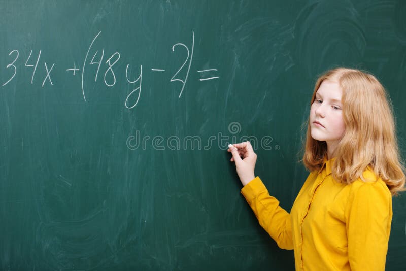 Girl at the Blackboard in a Mathematics Class Stock Photo - Image of ...