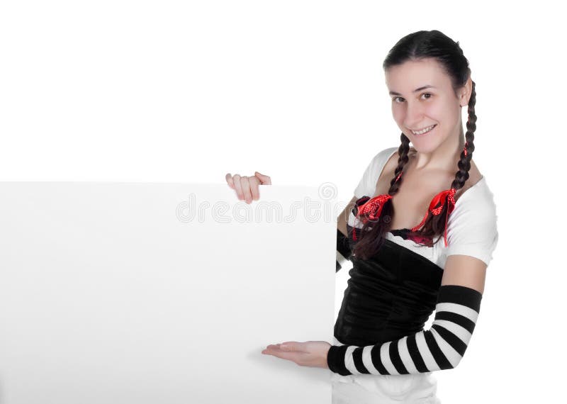 Girl with a blank sign stock image. Image of brunette - 12362489