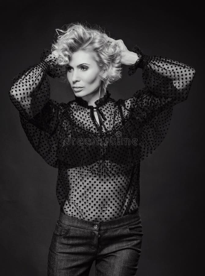 The Girl Blonde Portrait in a Studio Emotions Stock Image - Image of ...