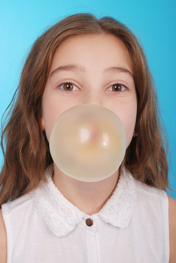 Girl Blowing a Big Bubble Gum Bubble Stock Photo - Image of girl, blow ...