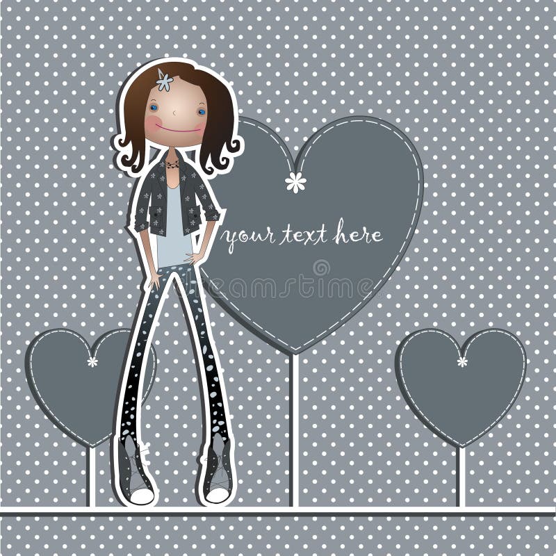 The Girl on a Blue Background and Hearts Stock Vector - Illustration of ...