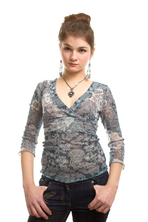 Girl in blue blouse stock photo. Image of women, shirt - 1792448