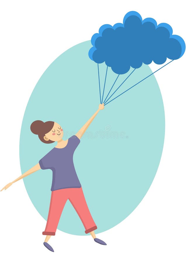 Girl and Blue Cloud on Strings Stock Vector - Illustration of happy ...